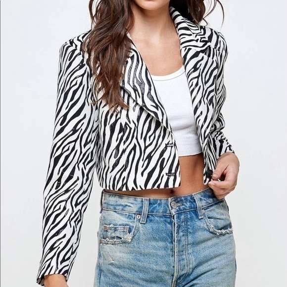 Sans Souci | Jackets & Coats | Zebra Print Crop Blazer | Poshmark